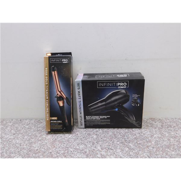 Infinity Pro Conair Blac Titanium Hair Dryer and 1 Inch Curling Iron