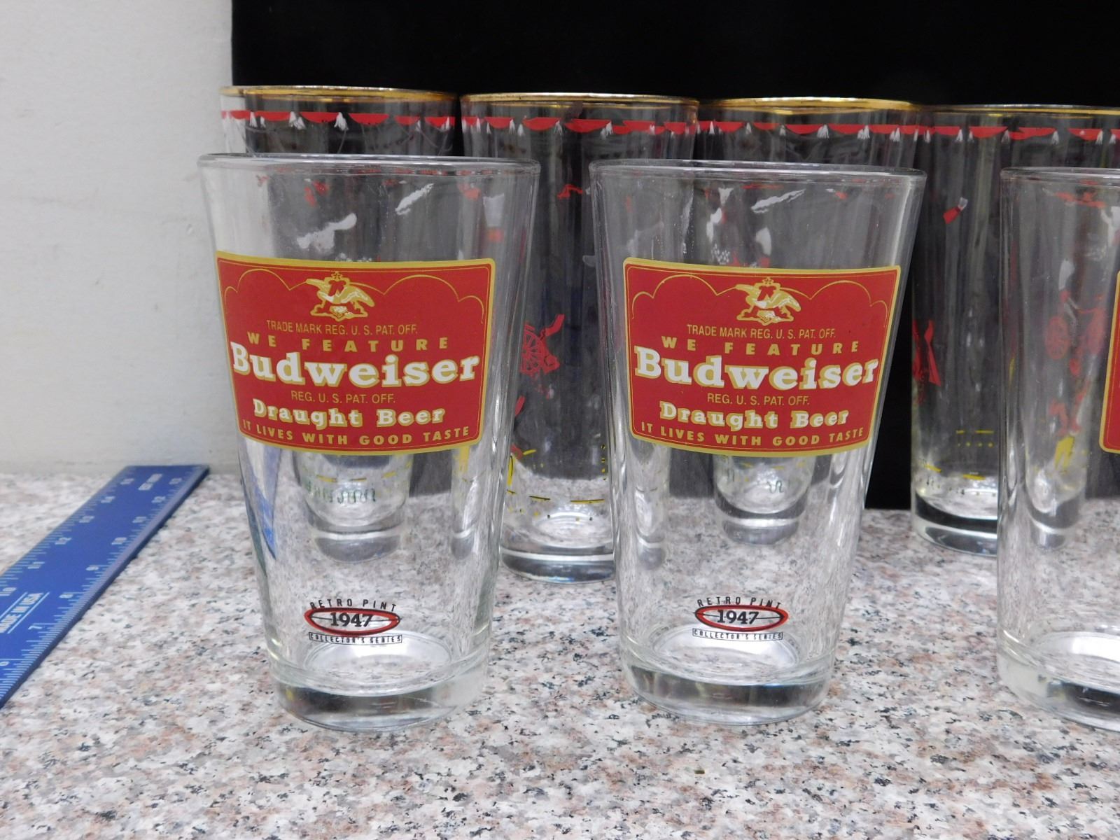Lot of 10 Glass Cups Champagne Flutes Budweiser Beer Glasses and Circus ...