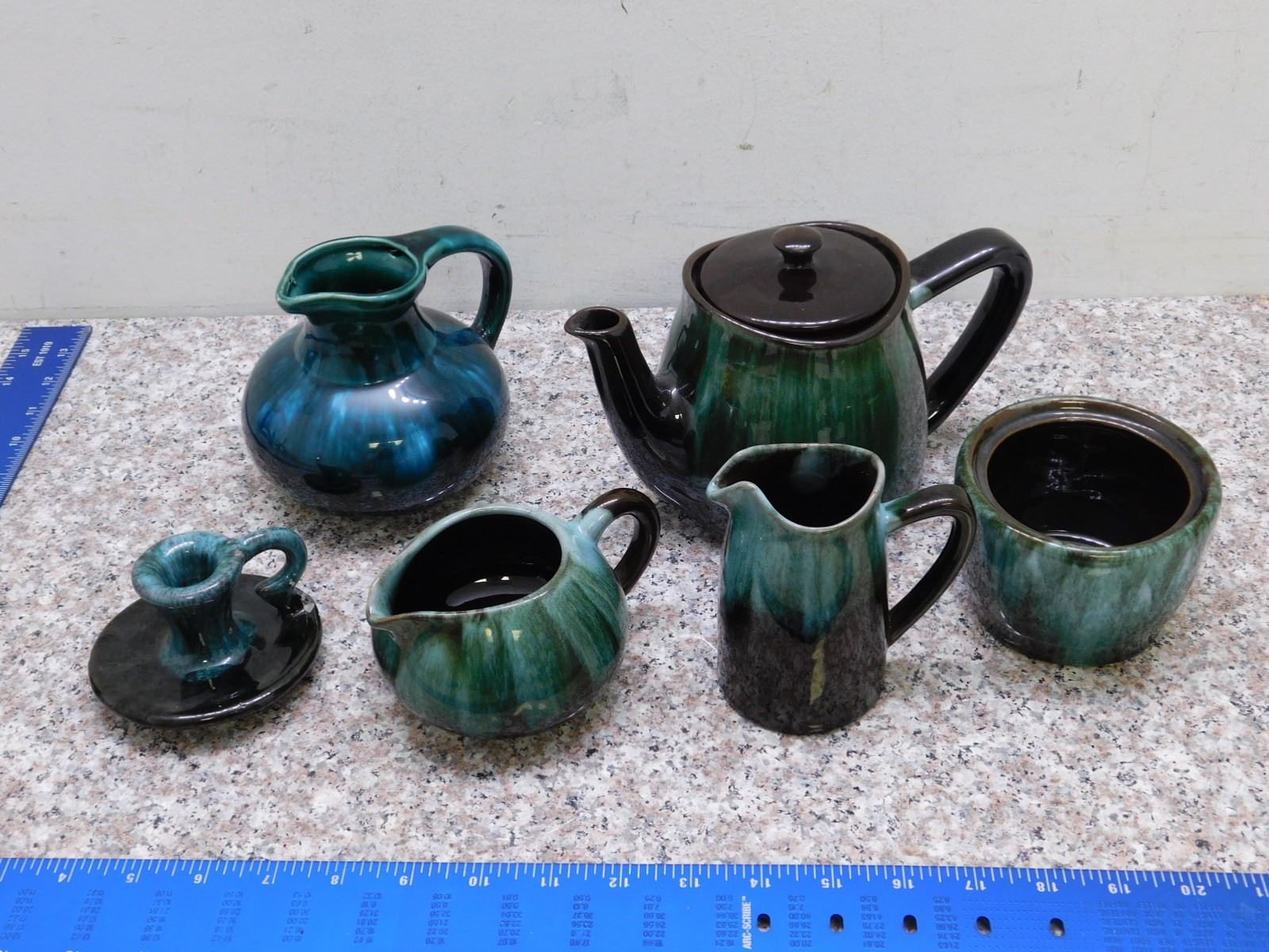 Lot of 6 Misc Blue Mountain Pottery Co Jugs Tea Pot Pitcher Candle ...