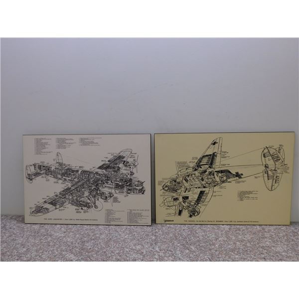 Pair of Print on Wood Aircraft Blueprints 23" x 16" The Heinkel & The ...