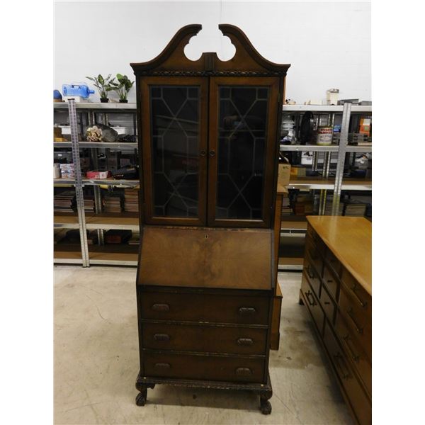 Wooden China Cabinet Fold Down Writing Desk Secretary Bureau Honderich