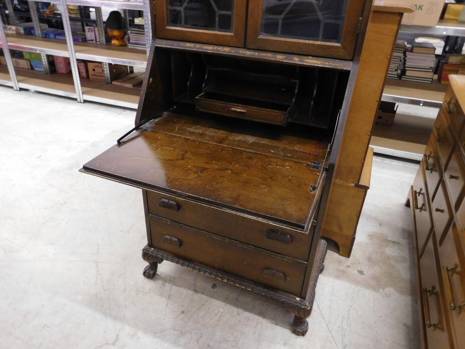Wooden China Cabinet Fold Down Writing Desk Secretary Bureau Honderich