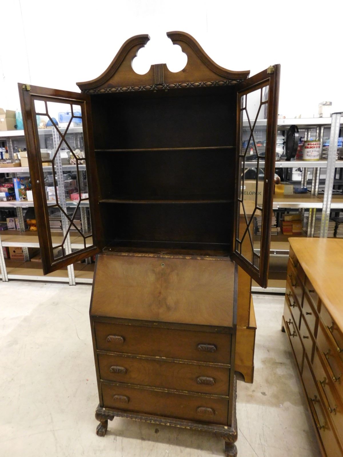 Wooden China Cabinet Fold Down Writing Desk Secretary Bureau Honderich
