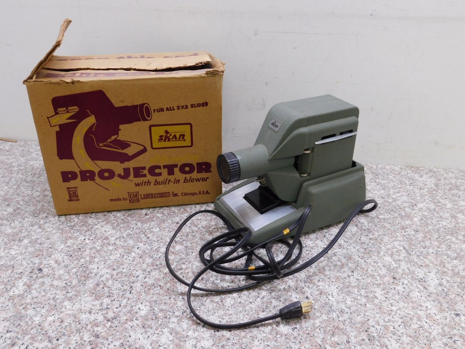 Vintage GM Projector Slide Cooling Built In Blower 2x2 Slides Army Green