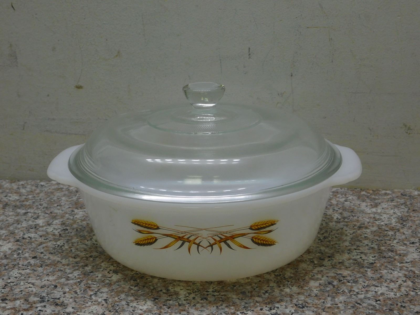 Fire King Baking Dish With Glass Lid Wheat Design