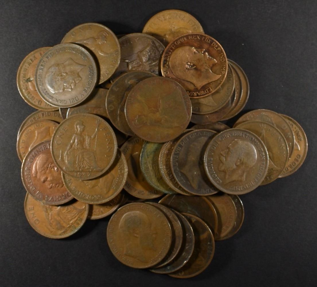 37 UK GREAT BRITAIN LARGE CENTS & 7 HALF CENTS
