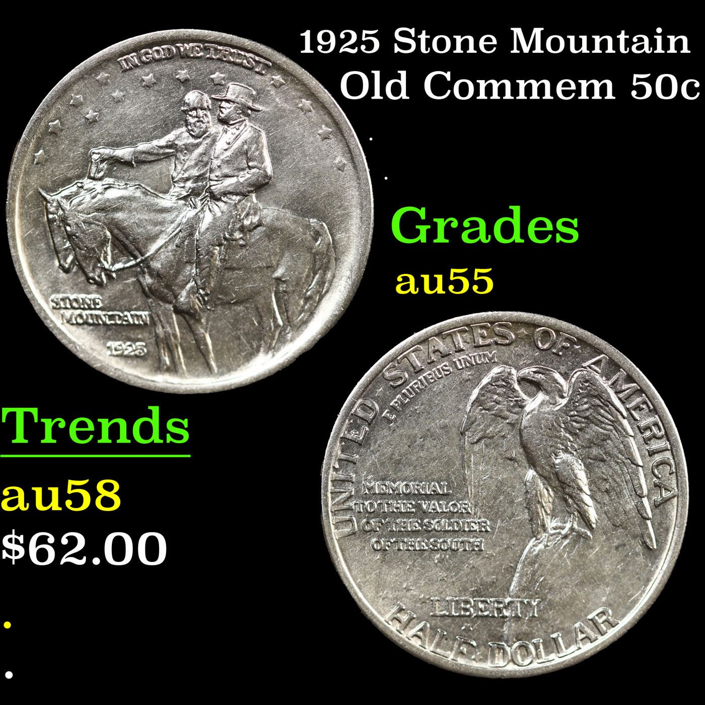 1925 Stone Mountain Old Commem Half Dollar 50c Grades Choice AU