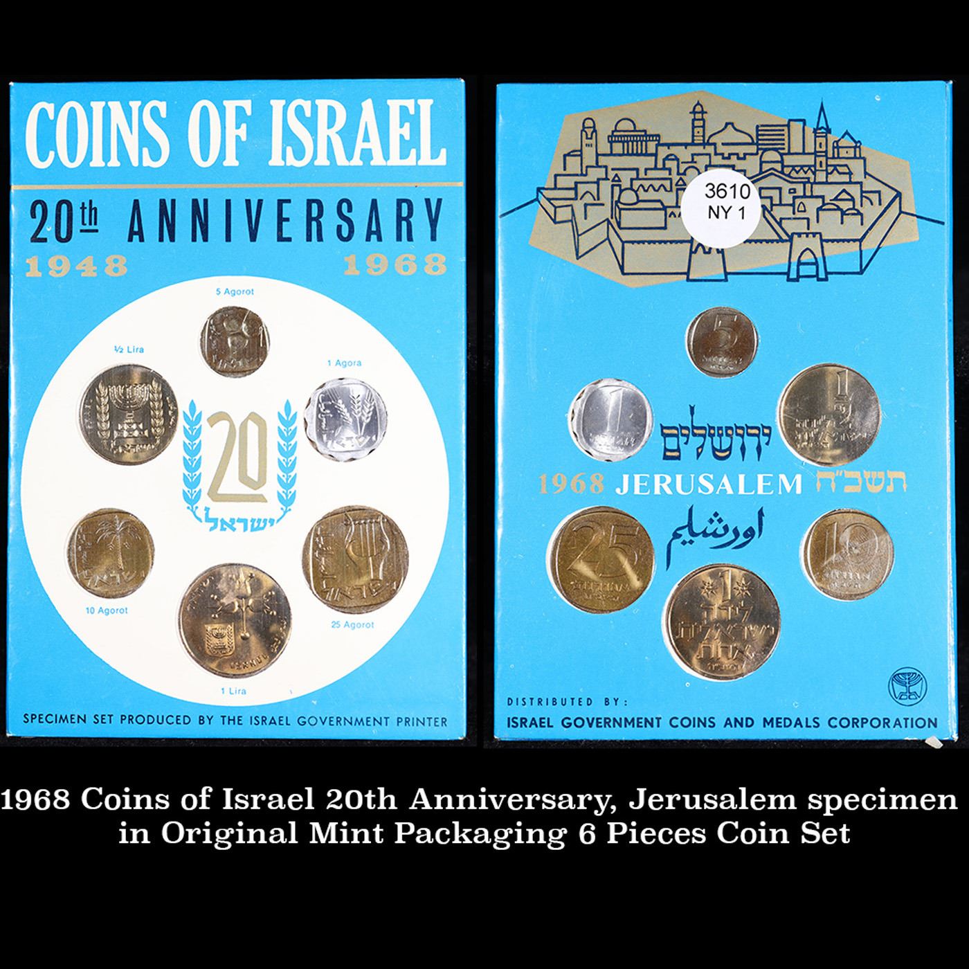 1968 Coins of Israel 20th Anniversary, Jerusalem specimen in Original ...