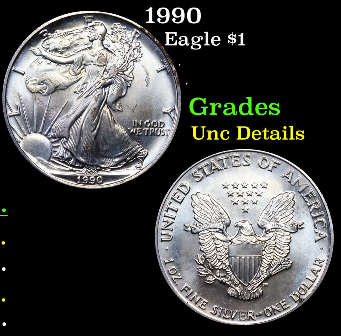 1990 Silver Eagle Dollar $1 Grades Unc Details