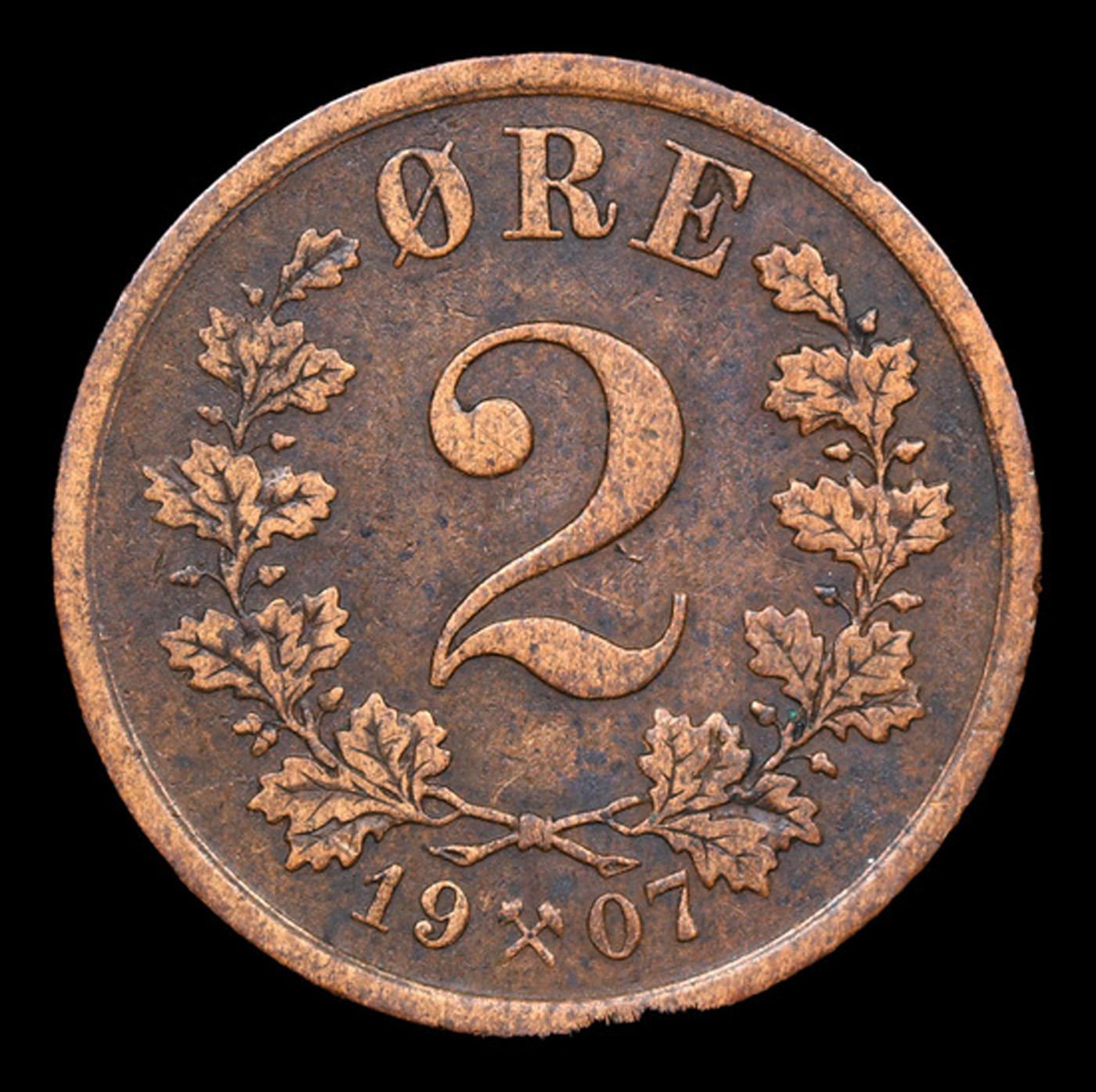 1907 Norway 2 Ore 2o KM-362 Grades xf