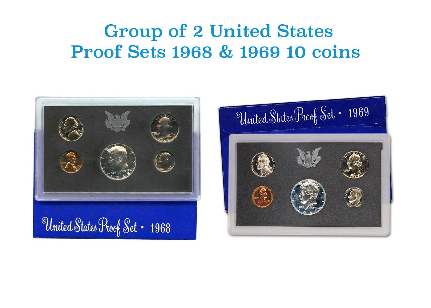 Group of 2 United States Mint Proof Sets 1968-1969 10 coins
