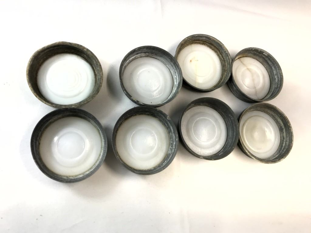 8 Zinc, Milk Glass Lined Fruit Jar Lids