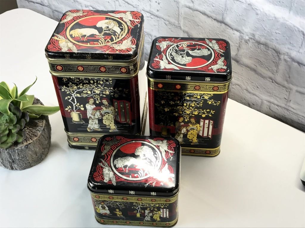 3 Piece Set of Vintage Asian Cannisters/Tea Tins