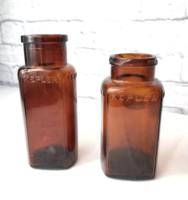 2 Antique Amber Glass Welcome Chemical Works