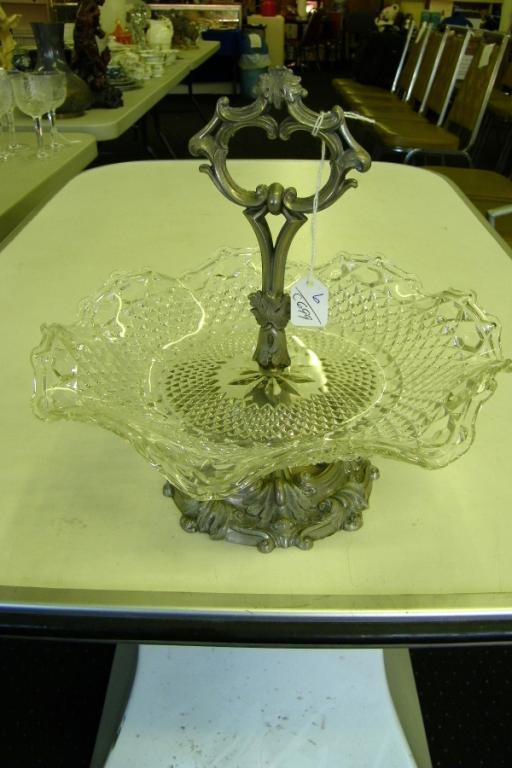 Sheffield Glass/Silver Plated Pedestal Candy Dish-