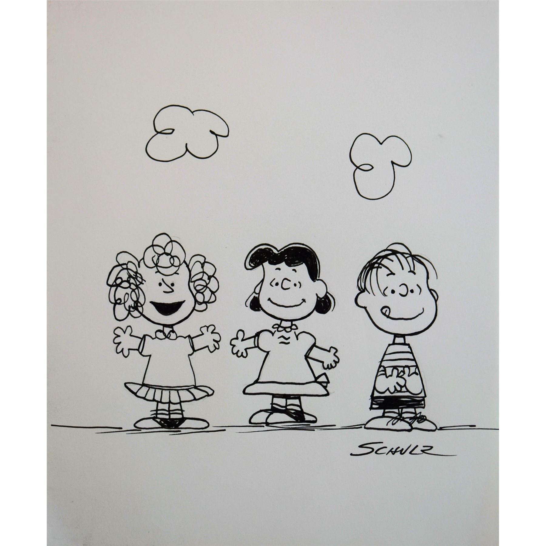 Peanuts Charles Schulz signed cartoon sketch Peanuts Charles Schulz signed cartoon sketch