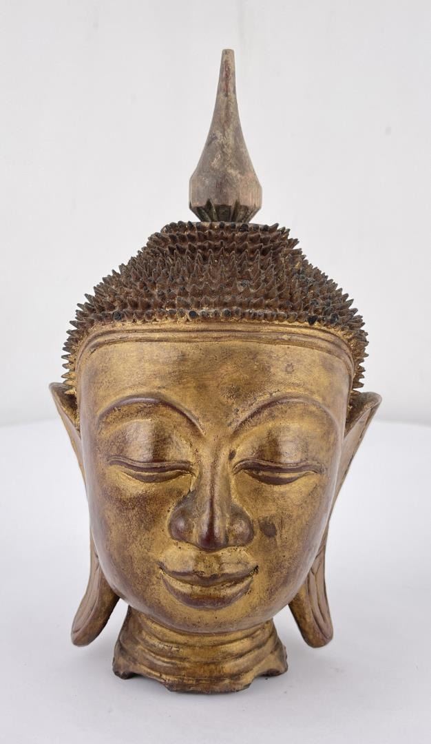 Antique Myanmar Burma Wood Buddha Head