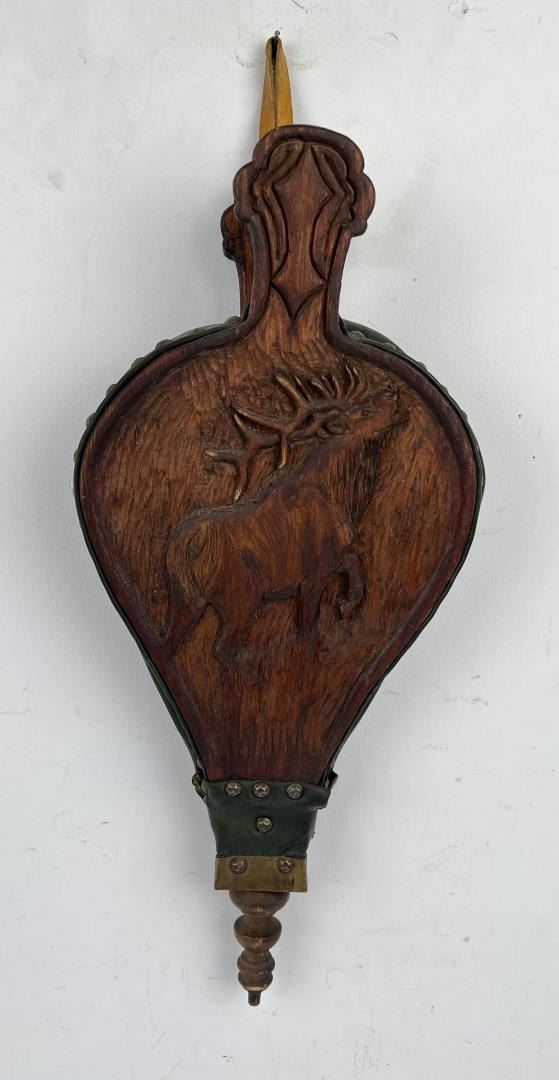 Hand Carved Elk Folk Art Fireplace Bellows