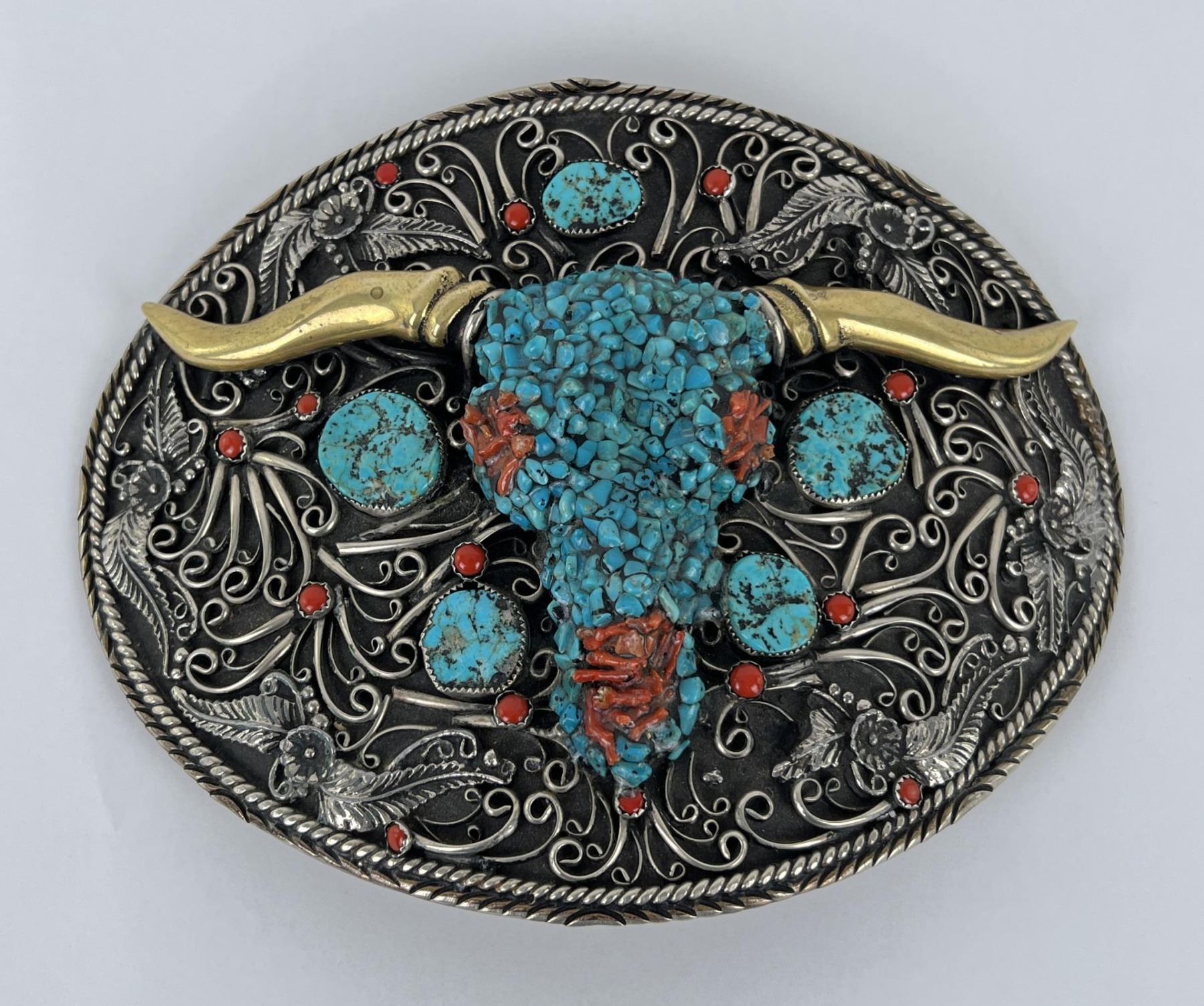 Squaw Wrap Navajo Longhorn Steer Belt Buckle