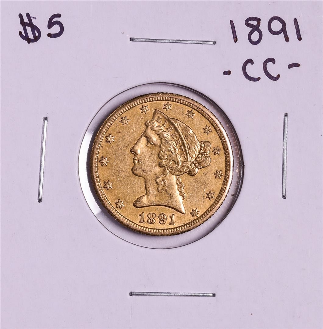 1891-CC $5 Liberty Head Half Eagle Gold Coin