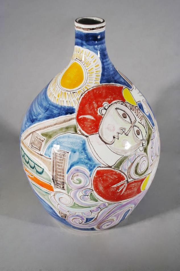 Desimone Italian Ceramic Vase with Figural Decoration, Signed Desimone ...