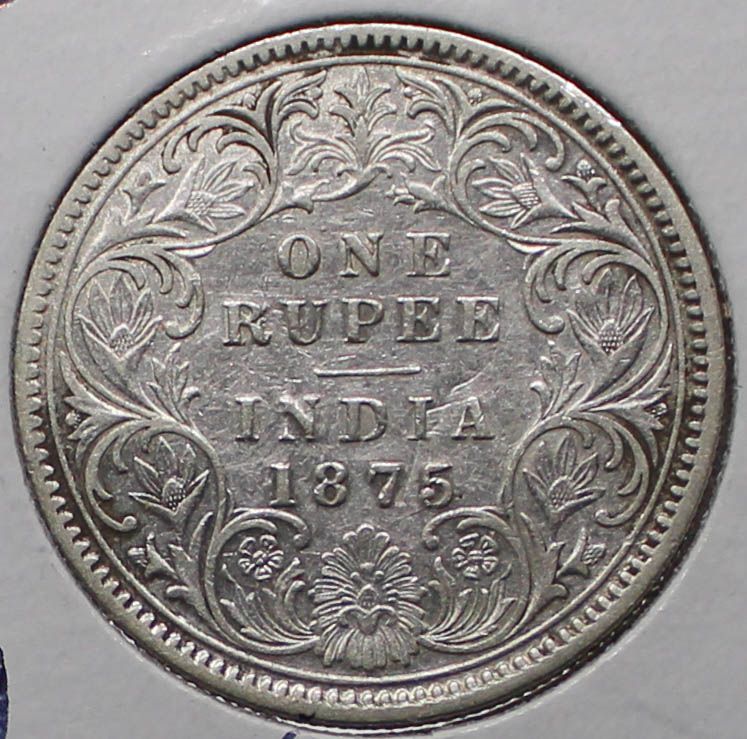 1875 C INDIA ONE RUPEE .917 SILVER