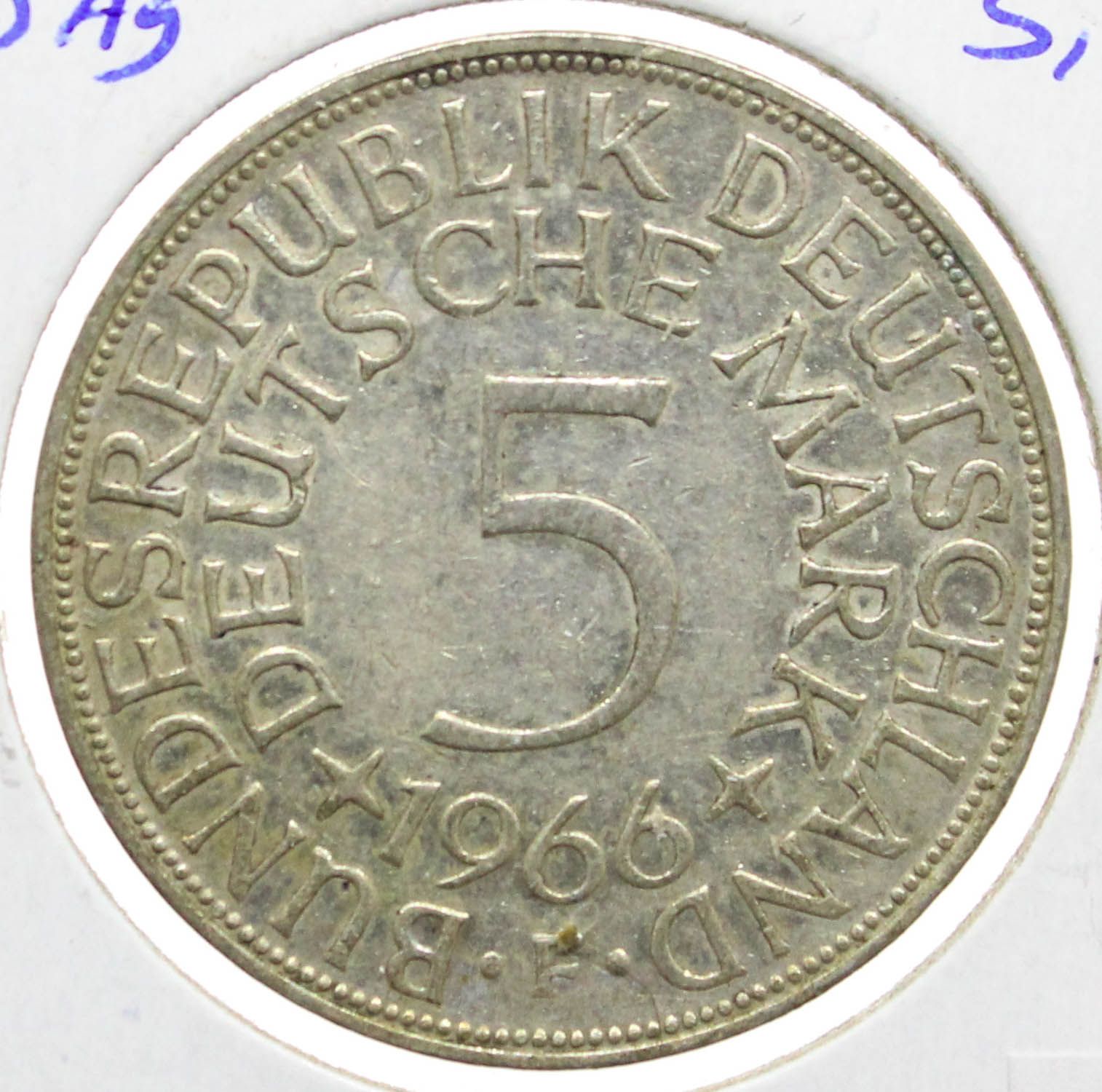 1966 GERMAN .625 SILVER 5 MARK