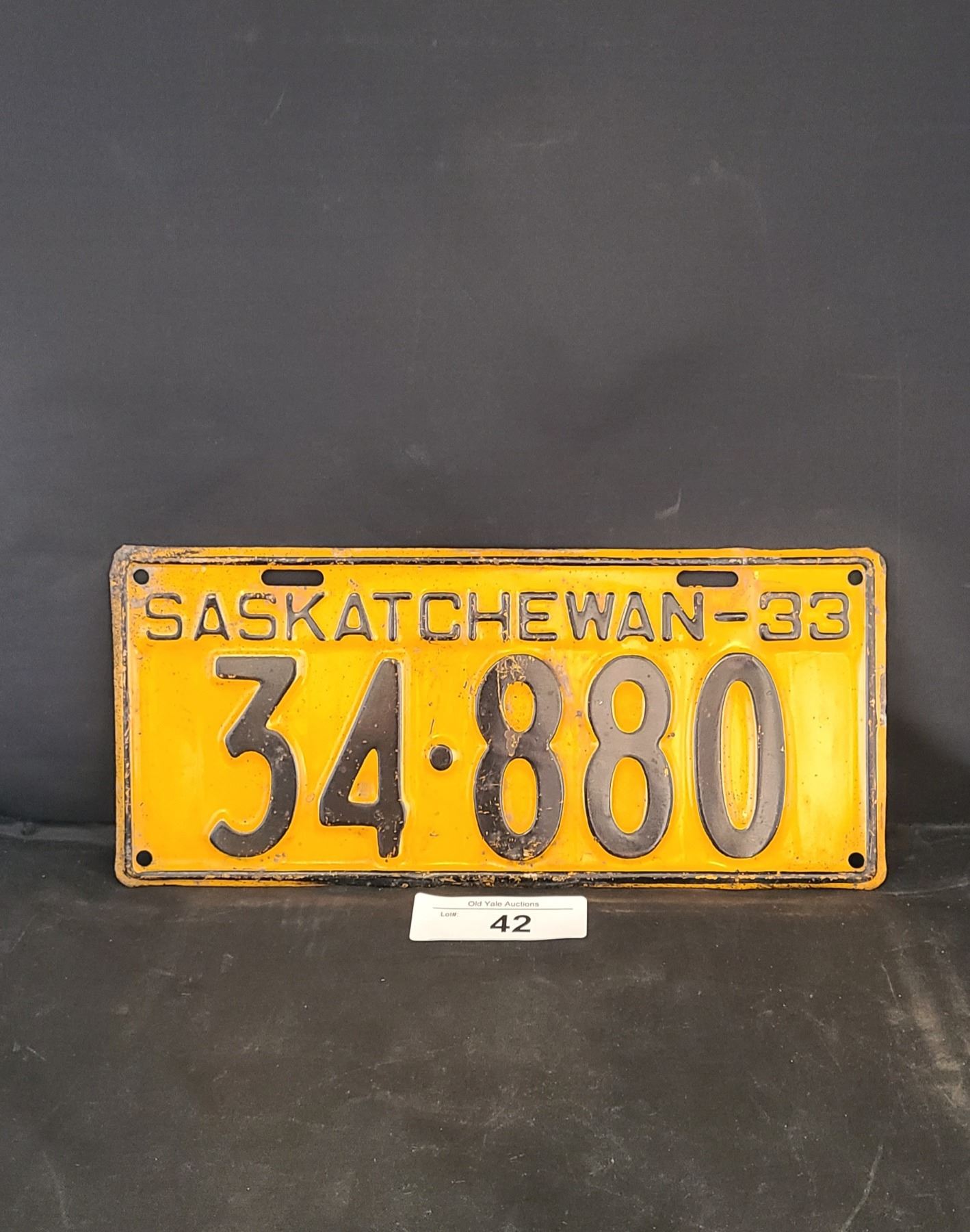1933 SASKATCHEWAN LICENSE PLATE