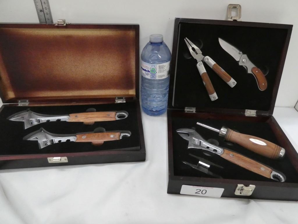 wooden handled tools in display cases