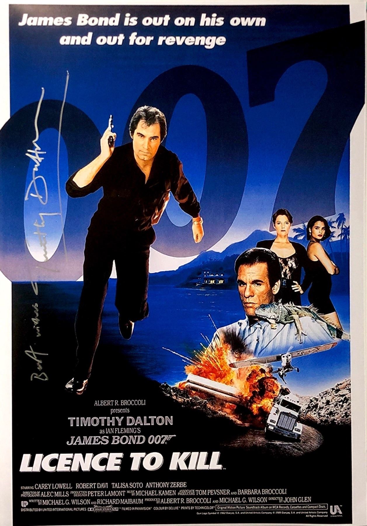 Timothy Dalton Autograph Signed James Bond 007 Licence to Kill Poster