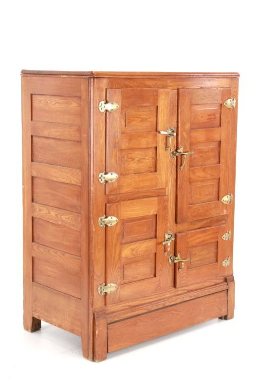late 1800's Antique Solid Oak Ice Box Refrigerator