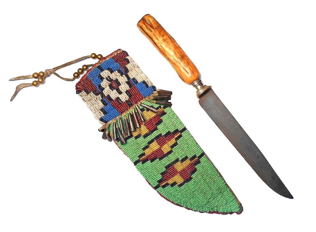 19th Century Sioux Beaded Sheath & Trade Knife
