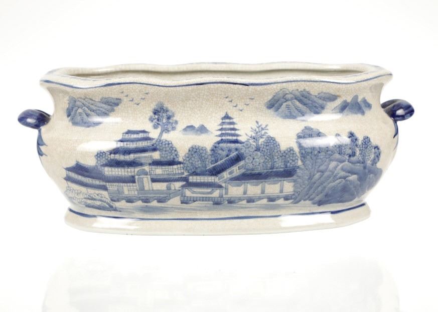 Blue & White Chinoiserie Porcelain Foot Bath Basin