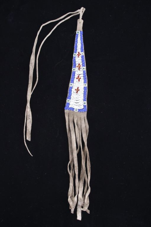 C.1950 Plains Beaded Hide Tomahawk Dance Club Drop