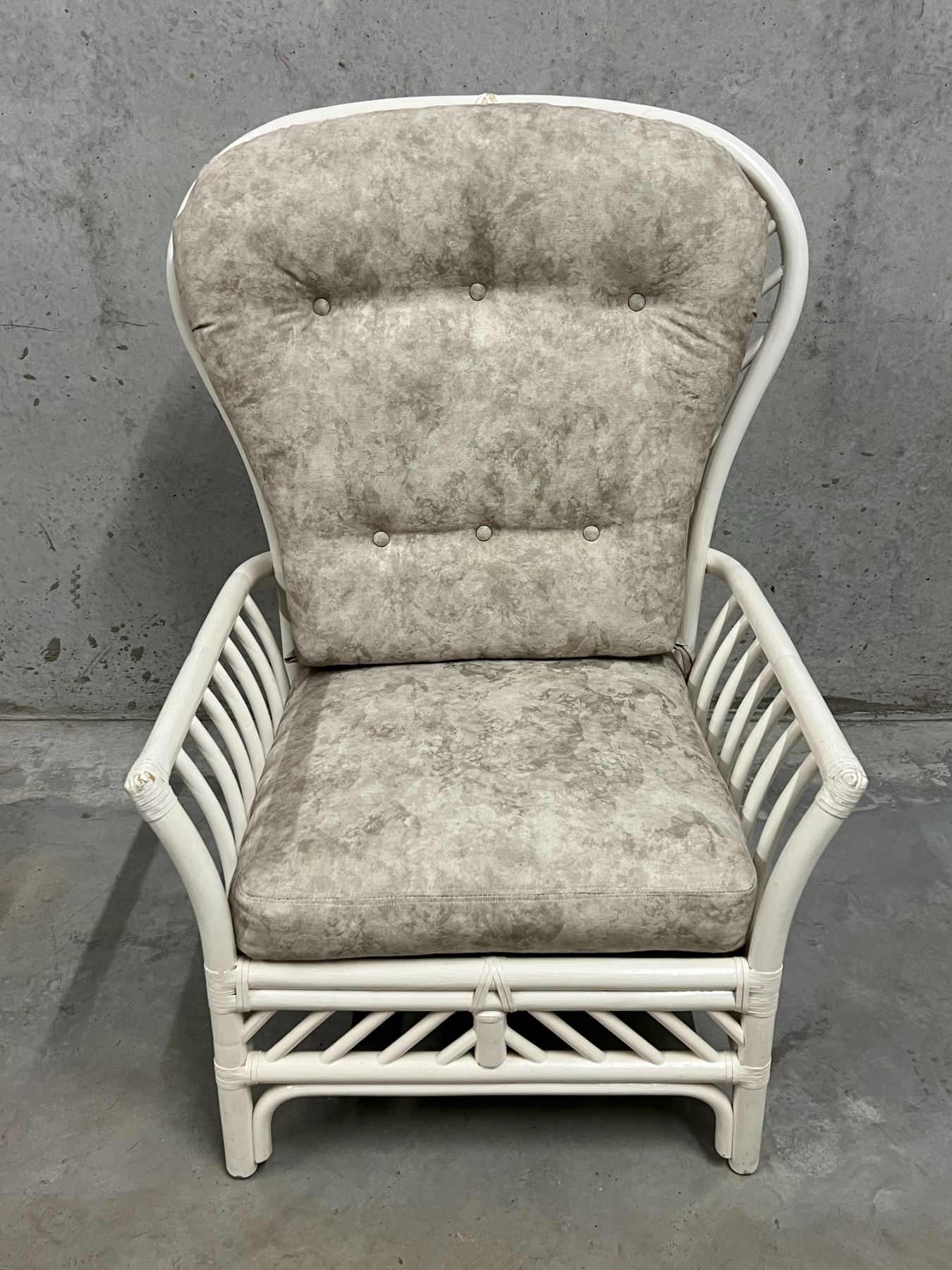 Vintage White Rattan High Back Chair by Brown Jordan