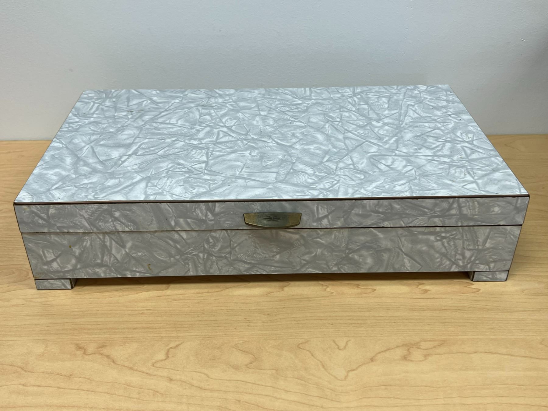 Vintage Cracked Ice Formica Cutlery Box w/ 60 WM Rogers & Son Flower ...