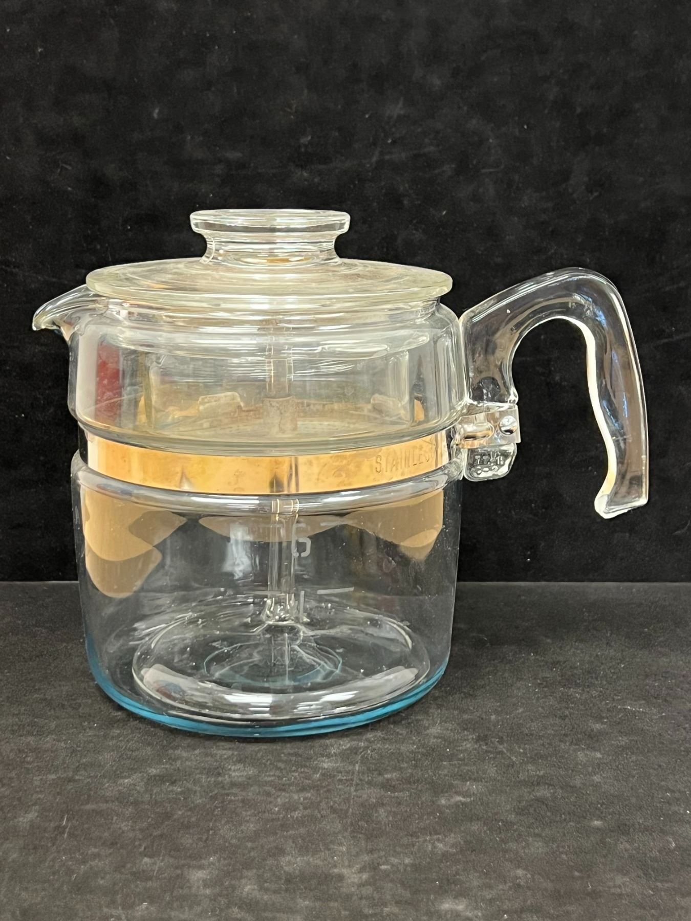 Vintage Pyrex 7756 Blue Glass Percolator 6 Cup - good used condition