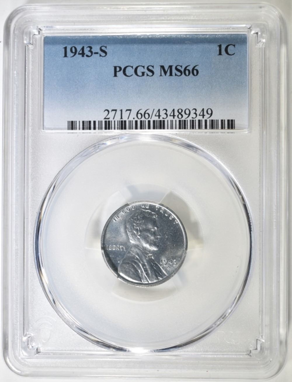 1943-S LINCOLN STEEL CENT PCGS MS 66