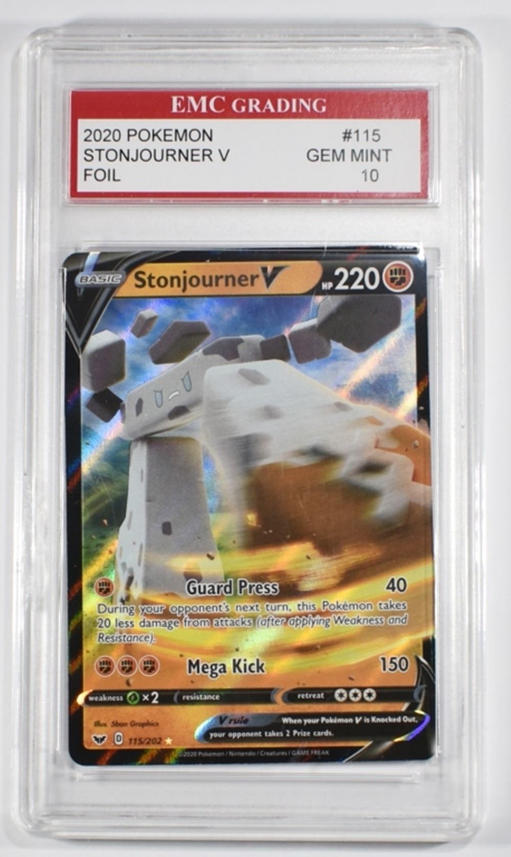 2020 POKEMON STONJOURNER V #115 EMC GEM MINT 10