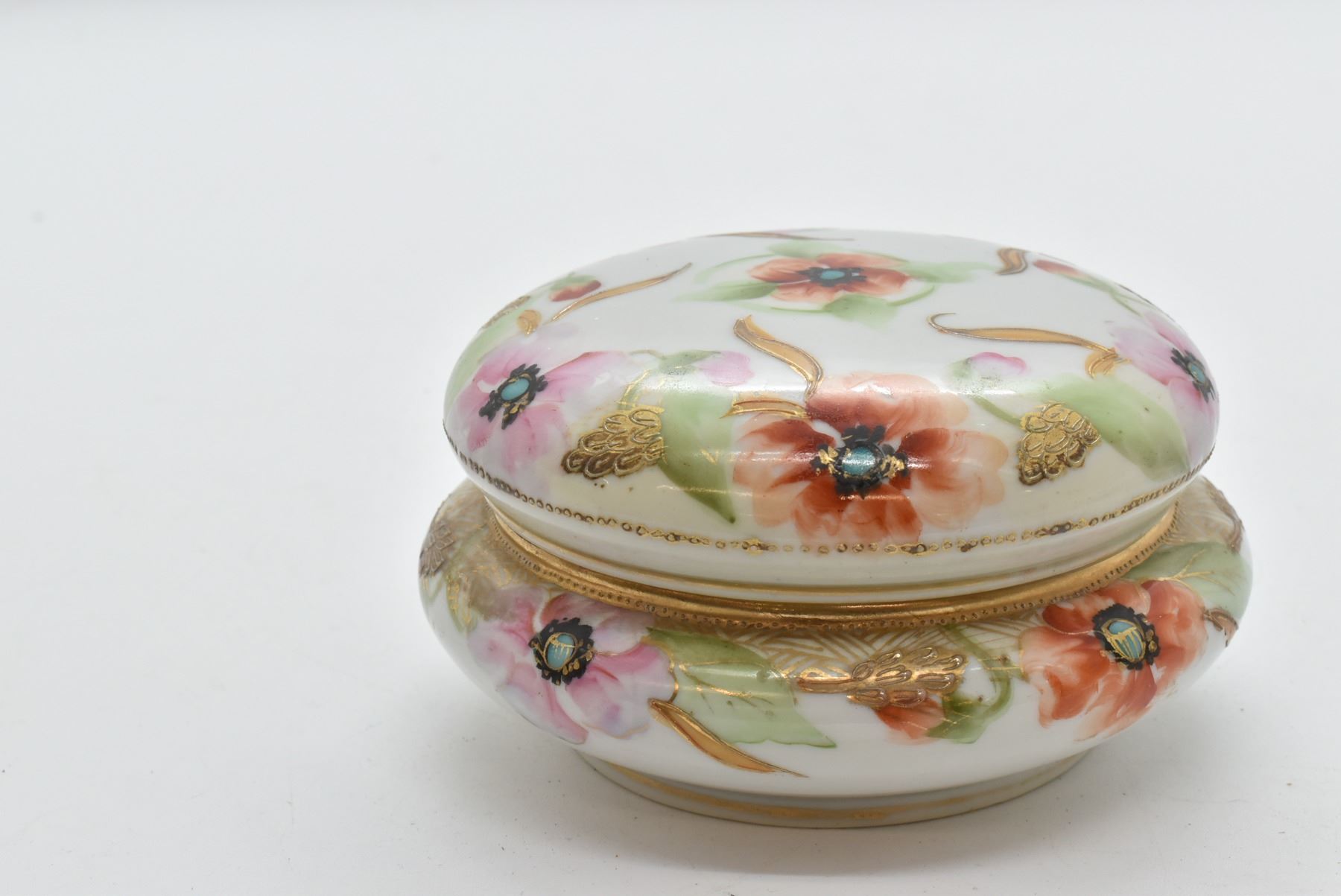 Vintage Moriage Hand Painted Porcelain Powder Box