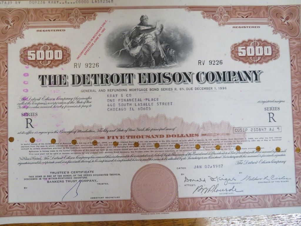 RARE Detroit Edison Stock Certificate