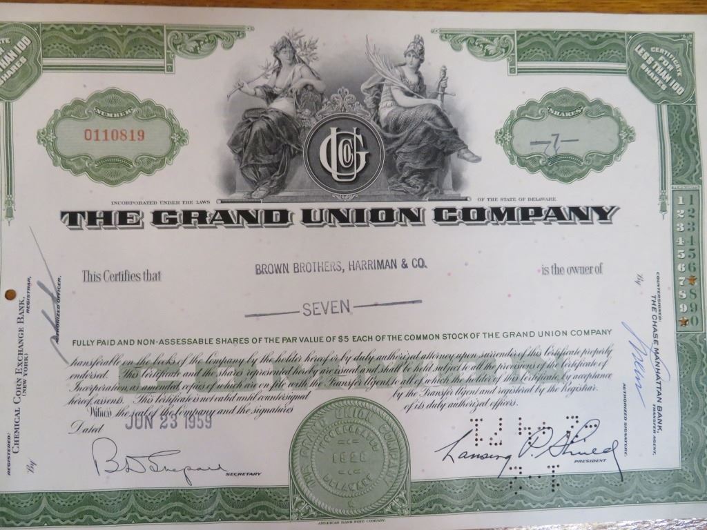 Grand Union Stock Certificate