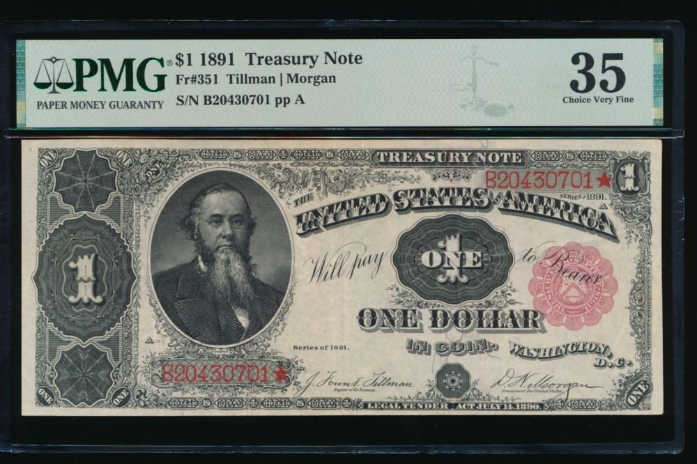 1891 $1 Treasury Note PMG 35