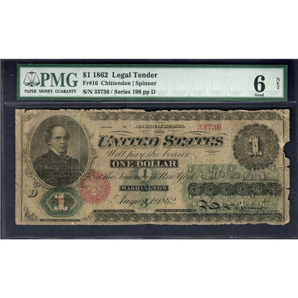 1862 $1 Legal Tender Note PMG 6NET
