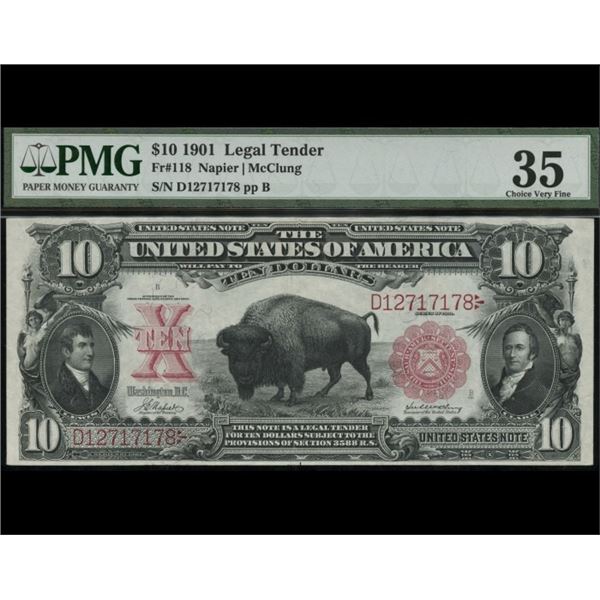 1901 $10 Bison Legal Tender Note PMG 35