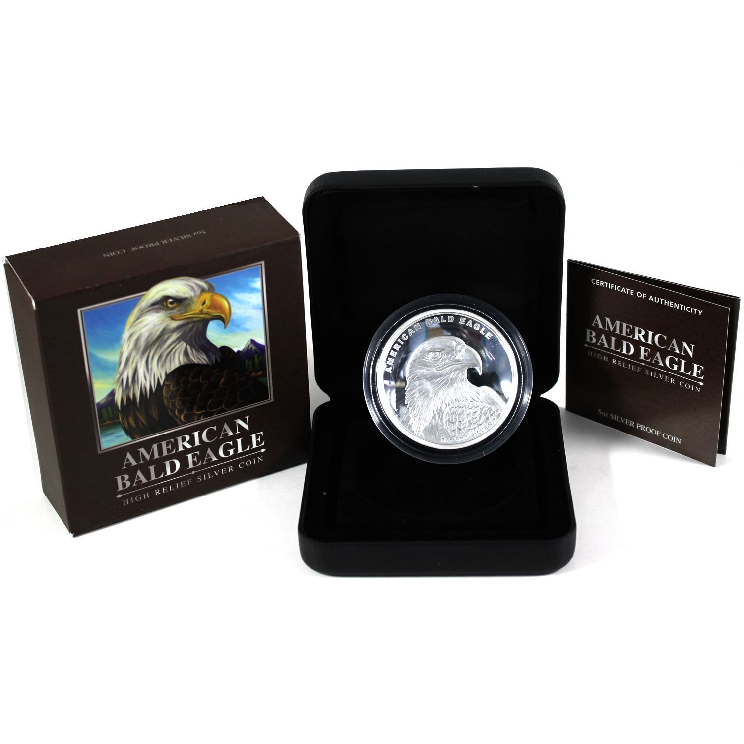 2014 Tuvalu $5 American Bald Eagle, High Relief 5oz .999 Fine Silver ...