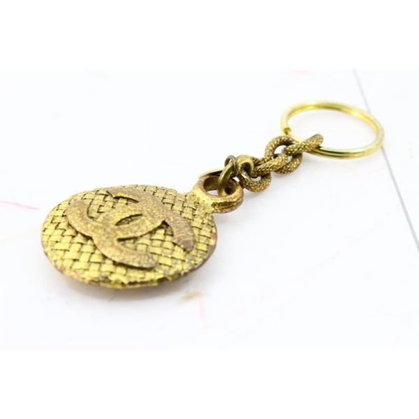 Chanel Gold-tone Metal Round Coco Mark Charm Keyholder