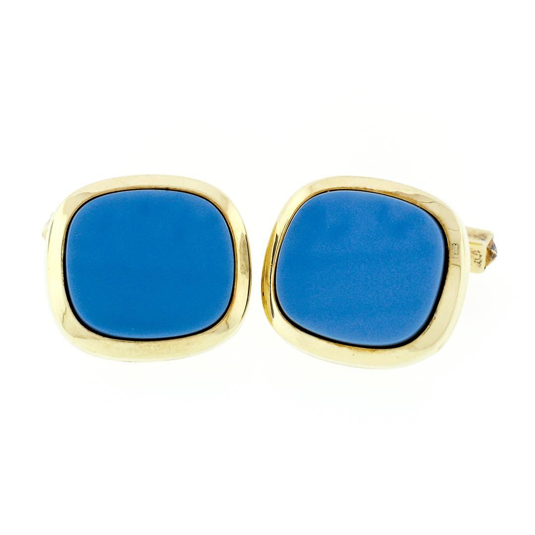 Vintage 14k Yellow Gold Flat Cushion Cut Bluish Gray Chalcedony Swivel ...