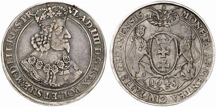 WORLD COINS. POLAND. Ladislaus IV, 1632-1648. Thaler 1648. Danzig ...