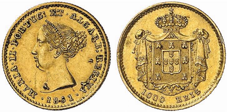 WORLD COINS. PORTUGAL. Maria II, 1834-1853. Decimal coinage, 1000 Reis ...